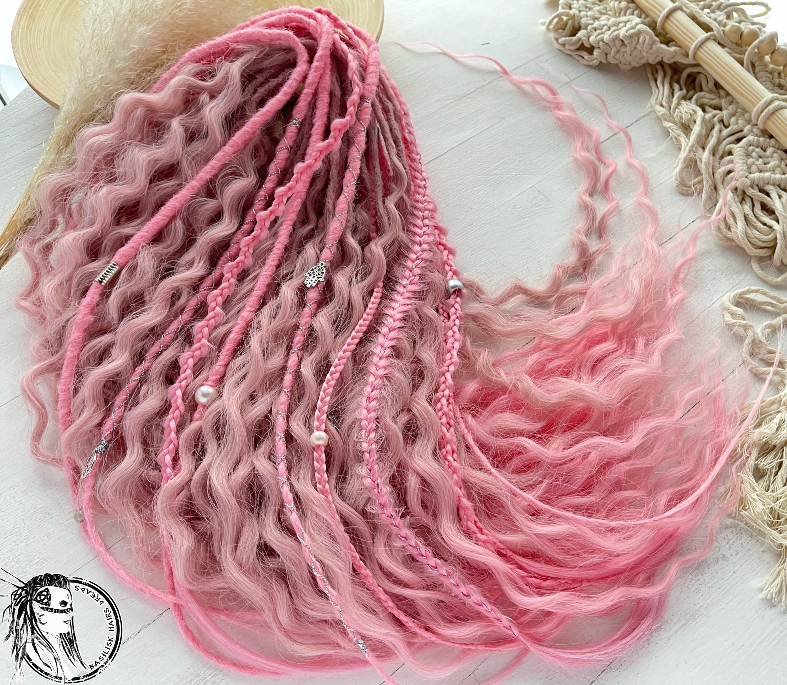 Baby pink set - curls dreads and braids! Boho decorated
