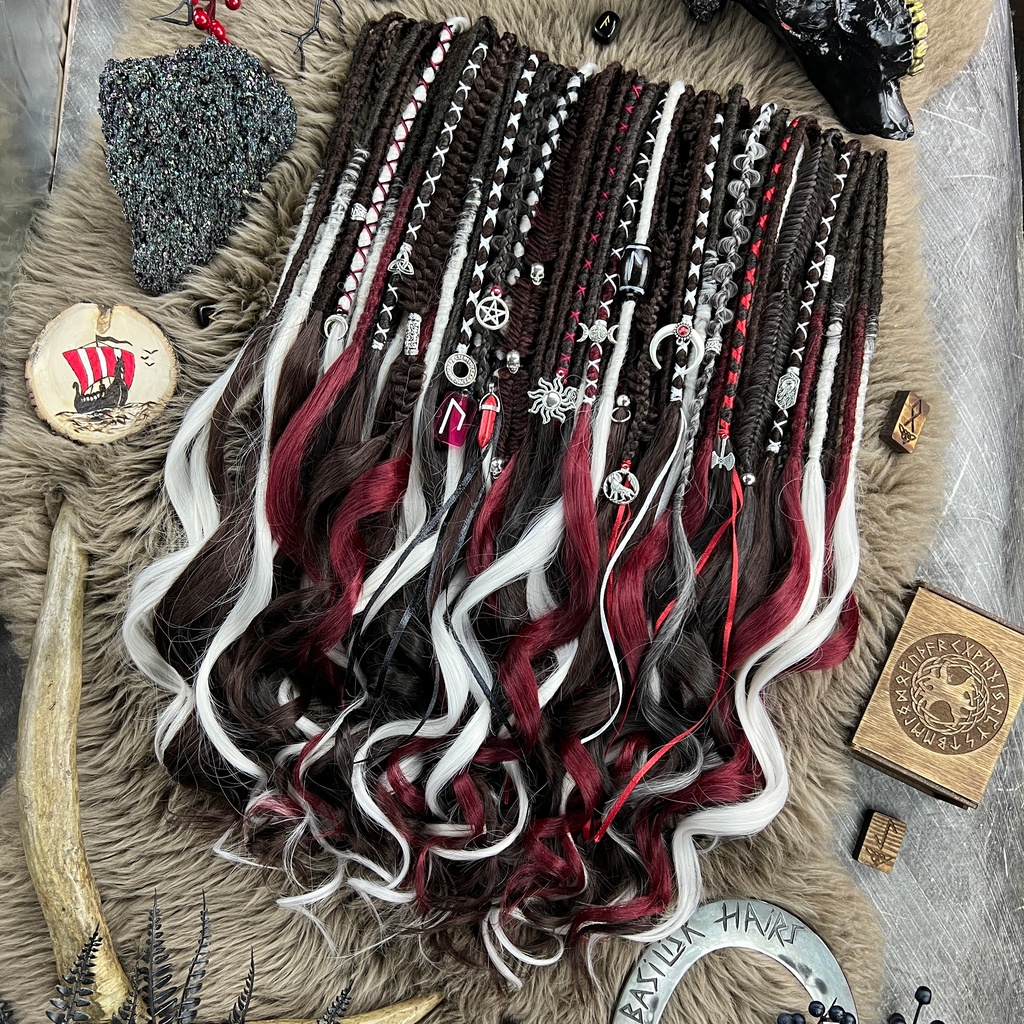 Dark Wine Calico - Witch and Viking decorated! Rapunzel locs